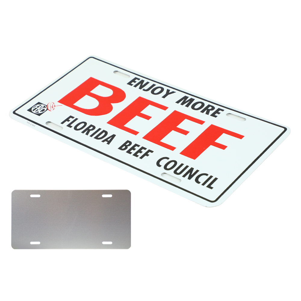 RED & WHITE BEEF STAMPED LICENSE PLATE – Florida Cracker Style