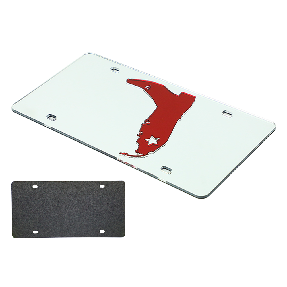 CHOME/RED MIRRORED LICENSE PLATE – Florida Cracker Style