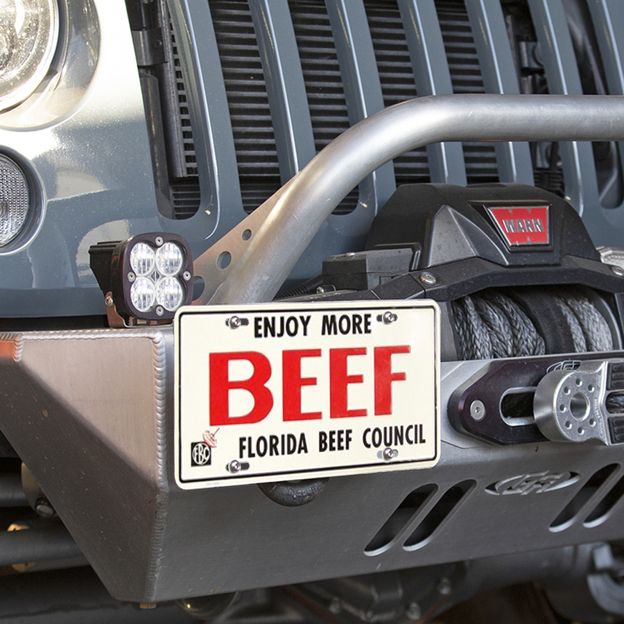 RED & WHITE BEEF STAMPED LICENSE PLATE – Florida Cracker Style