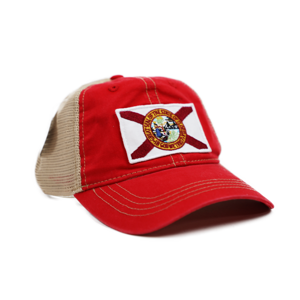 STATE FLAG PATCH RED /TAN MESH TRUCKER HAT – Florida Cracker Trading ...